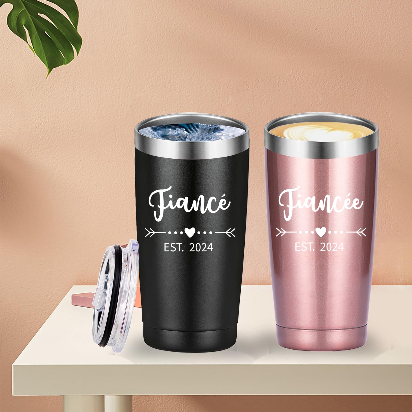 Mamihlap Engagement Gifts for Couple Tumbler.Boyfriend Girlfriend Fiance Fiancee Gift for Him and Her.Gift for Newly Engaged Anniversary Bride Groom Mr Mrs Him Hers(20oz Black&Rose Gold)