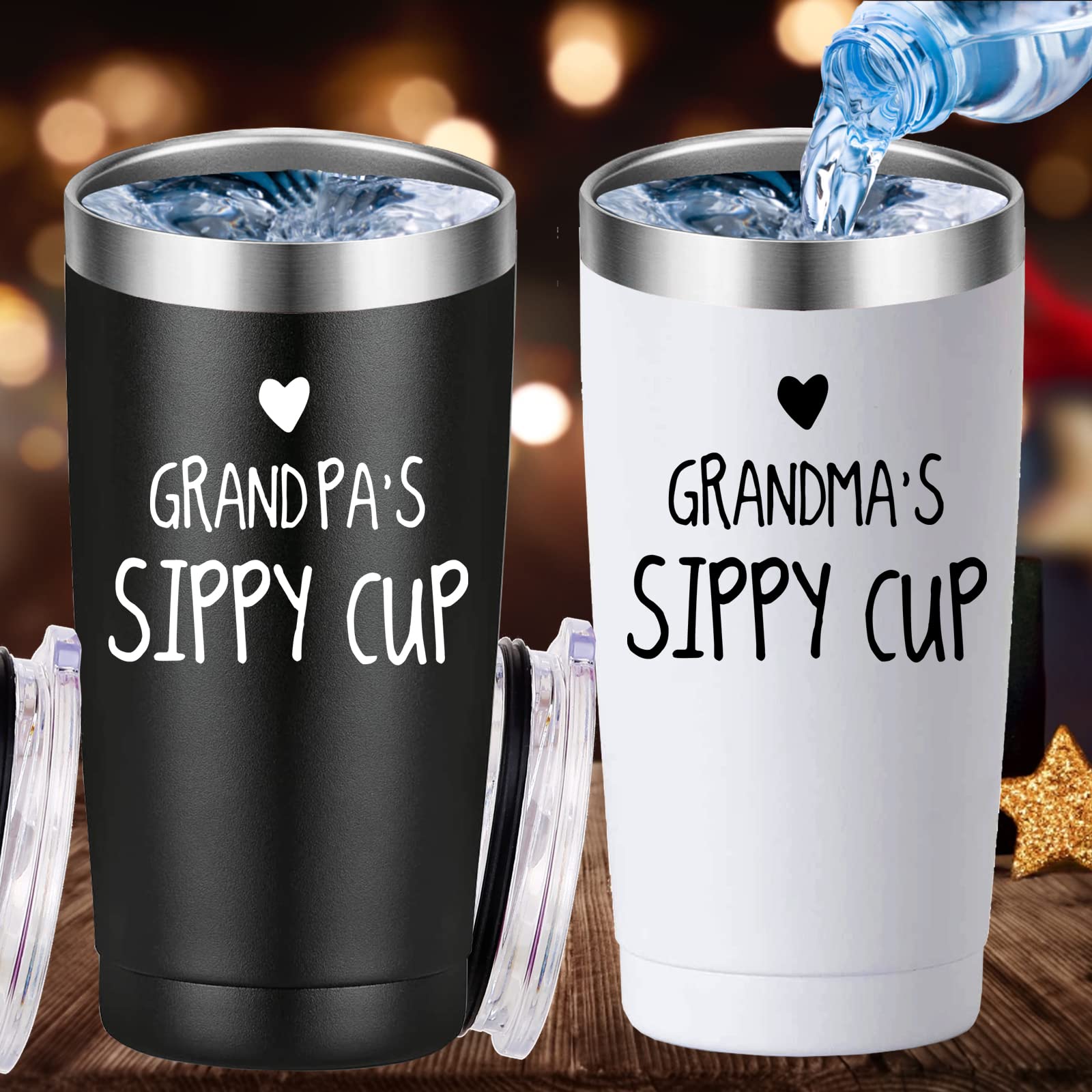 Grandpa's and Grandma's Sippy Cup Travel Mug Tumbler.Grandparents Gifts.Fathers Day Mothers Day Birthday Christmas Gifts Ideas for Grandma and Grandpa from Grandkids Grandchildren.(20oz Black&White)