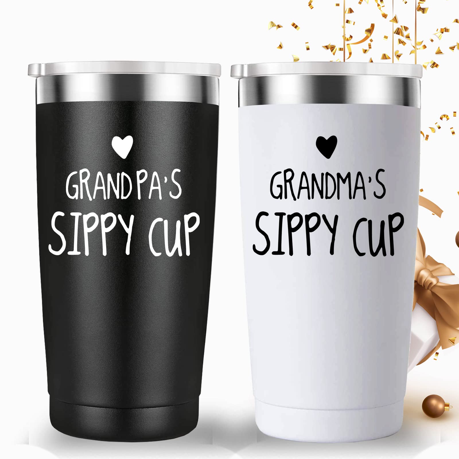 Grandpa's and Grandma's Sippy Cup Travel Mug Tumbler.Grandparents Gifts.Fathers Day Mothers Day Birthday Christmas Gifts Ideas for Grandma and Grandpa from Grandkids Grandchildren.(20oz Black&White)