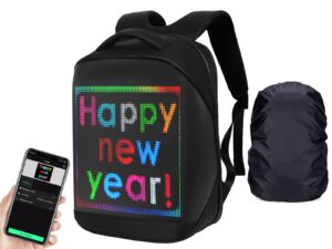 welaso smart bluetooth led backpack with colorful led sign panel and programmable, diy laptop daypack bag,black (medium 21l,with rain cover)