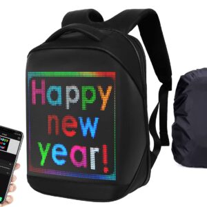 Welaso Smart Bluetooth LED Backpack with Colorful LED Sign Panel and Programmable, DIY Laptop Daypack Bag,Black (Medium 21L,with Rain Cover)