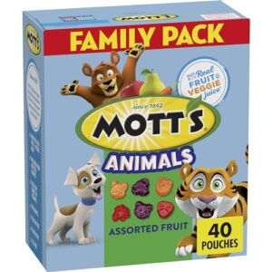 mott's fruit flavored snacks, animals assorted fruit, gluten free, 40 ct