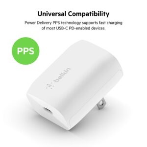 Belkin 20-Watt USB-C Wall Charger, Power Delivery USB-C Charger, PPS Fast Charging for Apple iPhone 15, 15 Plus, 15 Pro, 15 Pro Max, 14, 14 Pro, 14 Pro Max, Galaxy S23, iPad, AirPods & More - White