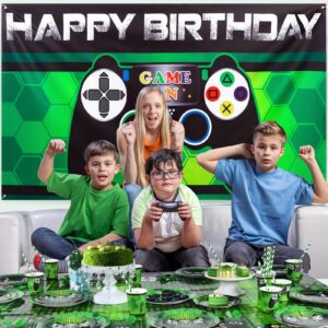 WERNNSAI Video Game Birthday Backdrop - Video Game Party Decorations for Boys 73" x 43" Game On Party Photo Background Level Up Gaming Themed Party Supplies Birthday Banner Wall Decor