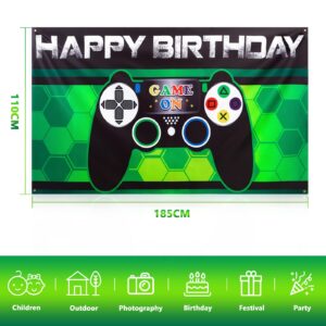 WERNNSAI Video Game Birthday Backdrop - Video Game Party Decorations for Boys 73" x 43" Game On Party Photo Background Level Up Gaming Themed Party Supplies Birthday Banner Wall Decor