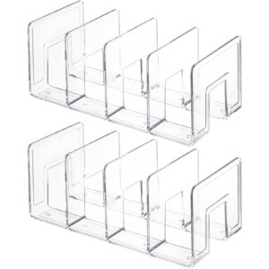 Lawei 4 Pack Acrylic File Sorter, 4-Section Clear Desktop File Folder Holder Organizer, Thick Office Storage Stand Rack for Book, Envelopes, Mail, Document, Notebook, Binder, Purse, Clutch Divider