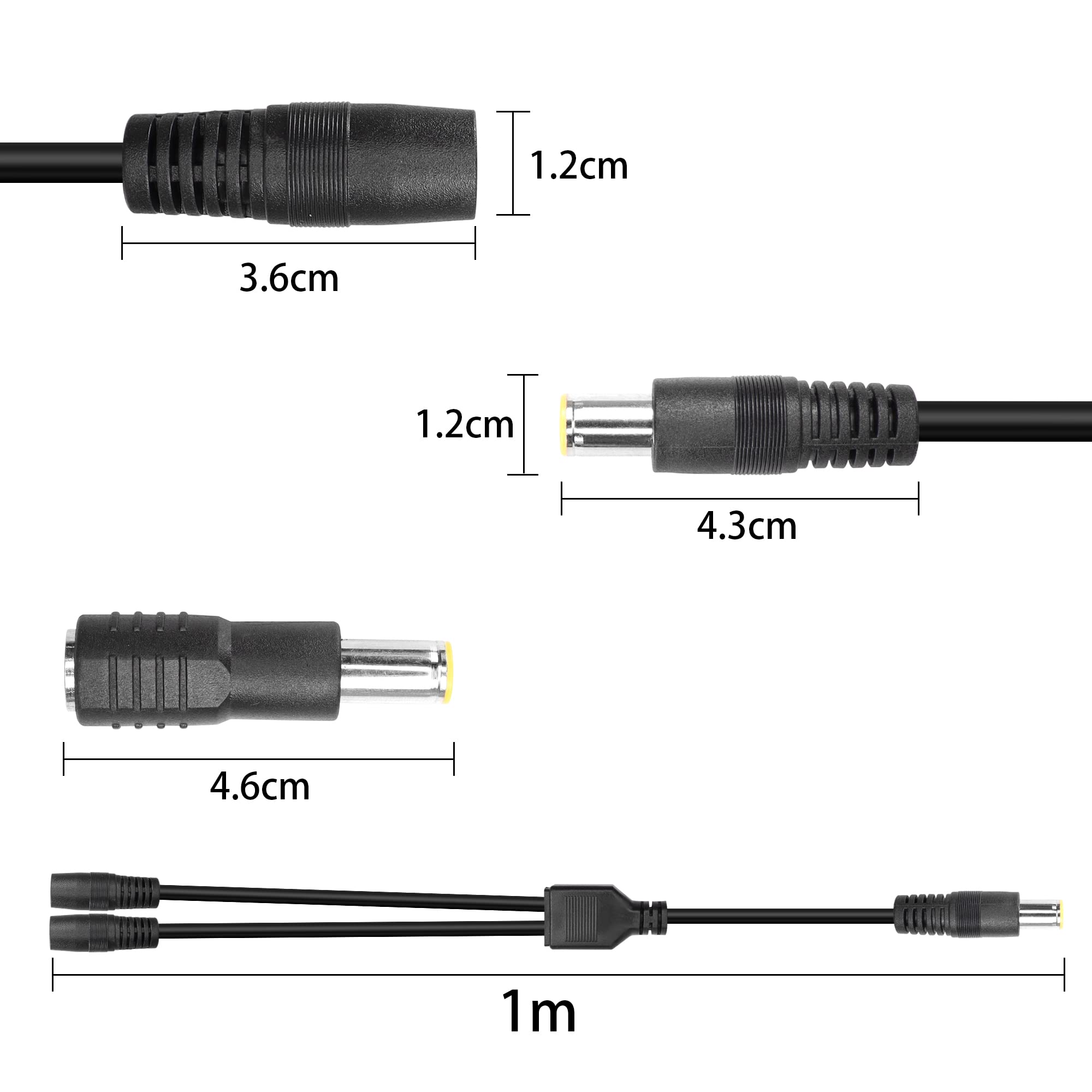 RIIEYOCA DC 8mm Y Branch Parallel Adapter Cable, 3.2FT 14AWG DC8mm 1 Male to 2 Female Solar Panel Power Cable,with DC7909 Male Female Converter,for Portable Power Station Solar Panel(1m/3ft)