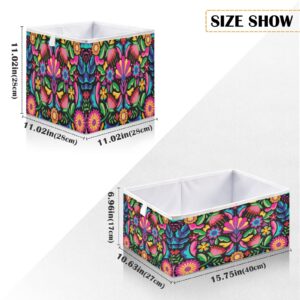 Kigai Cube Storage Bin Mexican Floral Foldable Storage Basket Toy Storage Box for Home Organizing Shelf Closet Bins, 11 x 11 x 11-Inch