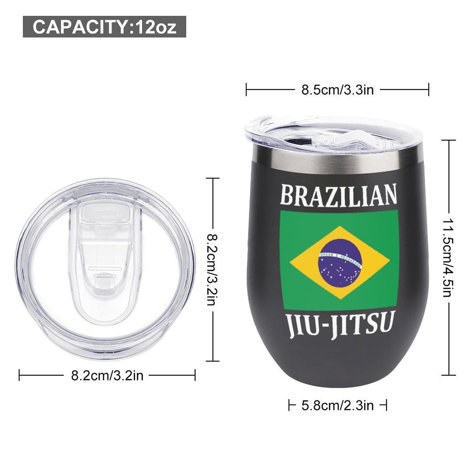 Brazilian Jiu Jitsu Wine Tumbler Travel Coffee Mug Stainless Steel Insulated Cup with Lid Gift for Men Women 12oz