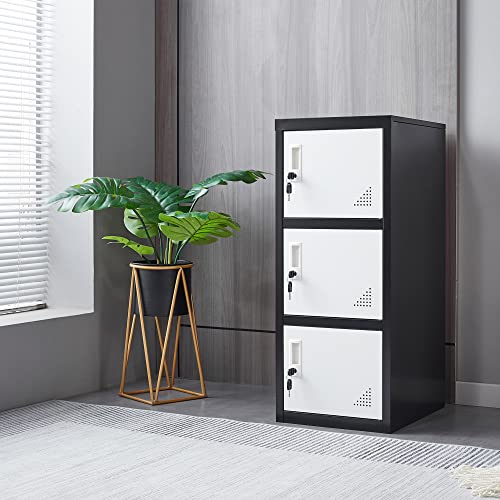 CBNTKI Metal Locker Storage Cabinet for School, Gym, Home, Office Employee Lock Box,Steel Organizer with 3 Doors & Keys (1)