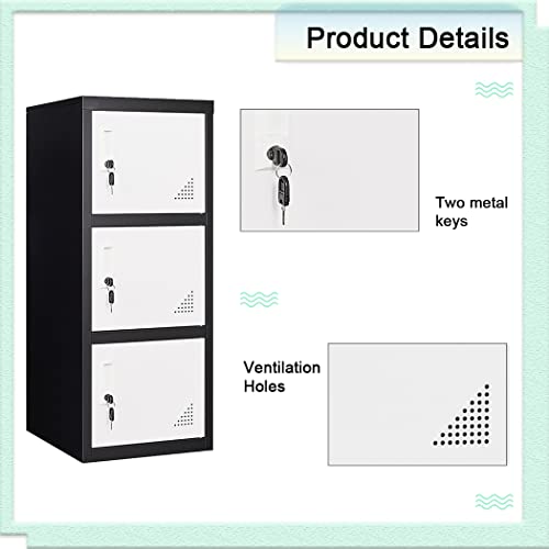 CBNTKI Metal Locker Storage Cabinet for School, Gym, Home, Office Employee Lock Box,Steel Organizer with 3 Doors & Keys (1)