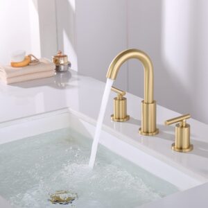 Brushed Gold Bathroom Faucet with Sink Drain and Supply Hose, 8 inch Widespread Bathroom Faucet 3 Hole, ChiLDano Gold Bathroom Faucet CH2183BG