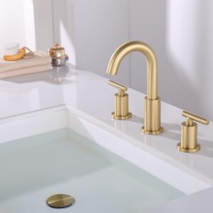 Brushed Gold Bathroom Faucet with Sink Drain and Supply Hose, 8 inch Widespread Bathroom Faucet 3 Hole, ChiLDano Gold Bathroom Faucet CH2183BG