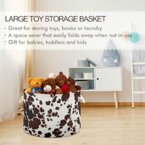 Kigai Cow Print Round Storage Basket with Cotton Rope,Large Collapsible Laundry Basket Blanket Toy Clothes Storage Bin for Bedroom Bathroom Nursery