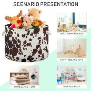 Kigai Cow Print Round Storage Basket with Cotton Rope,Large Collapsible Laundry Basket Blanket Toy Clothes Storage Bin for Bedroom Bathroom Nursery