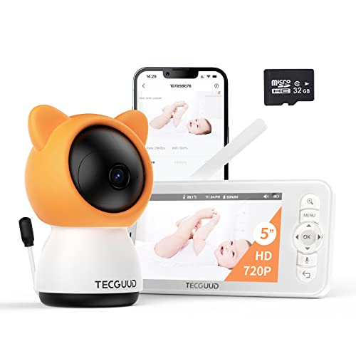 TECGUUD Video Baby Monitor with Camera and Audio, 5" Display, 2.4GH WiFi 1080P Camera, NightVision, Motion and Sound Notifications, Humidity, Room Temp,2-Way Talk， Support Phone App Control