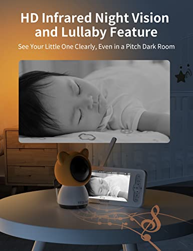 TECGUUD Video Baby Monitor with Camera and Audio, 5" Display, 2.4GH WiFi 1080P Camera, NightVision, Motion and Sound Notifications, Humidity, Room Temp,2-Way Talk， Support Phone App Control