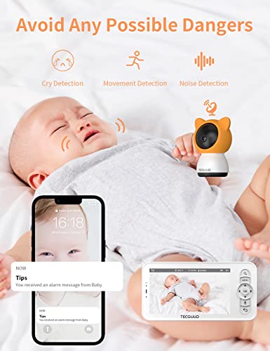 TECGUUD Video Baby Monitor with Camera and Audio, 5" Display, 2.4GH WiFi 1080P Camera, NightVision, Motion and Sound Notifications, Humidity, Room Temp,2-Way Talk， Support Phone App Control