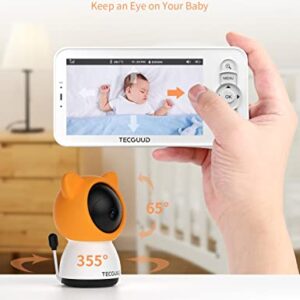 TECGUUD Video Baby Monitor with Camera and Audio, 5" Display, 2.4GH WiFi 1080P Camera, NightVision, Motion and Sound Notifications, Humidity, Room Temp,2-Way Talk， Support Phone App Control