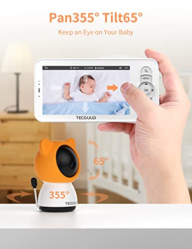 TECGUUD Video Baby Monitor with Camera and Audio, 5" Display, 2.4GH WiFi 1080P Camera, NightVision, Motion and Sound Notifications, Humidity, Room Temp,2-Way Talk， Support Phone App Control