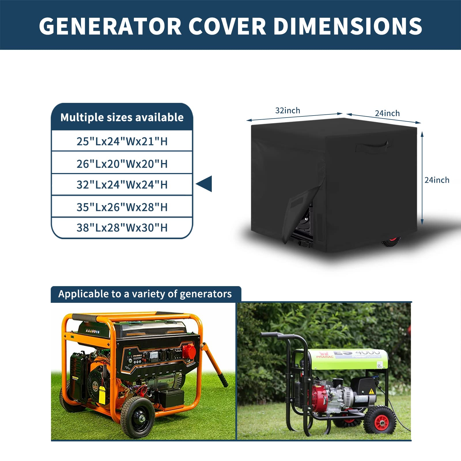 Easy-Going Outdoor Generator Cover 32x24x24 inch Waterproof UV Resistant Universal Generator Cover, Black