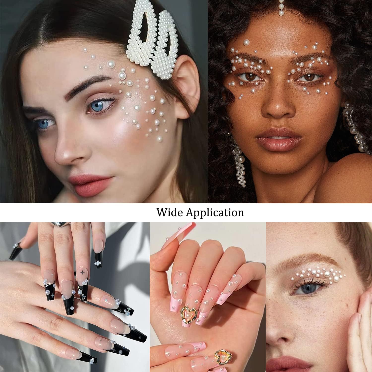 4368 PCS Self Adhesive White Pearl Face Temporary Tattoo Clear Rhinestones, Flat Back Bling Gems Jewels Stickers for Makeup Face Eye Hair, Pear&Transparent Rhinestones