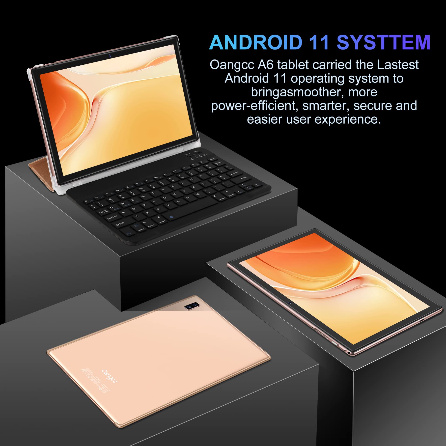 𝐎𝐚𝐧𝐠𝐜𝐜 Android 12 Tablet 10.1 Inch 2023 Newest Tablets, 4GB + 64GB (Max 128G) 8000mAh Battery with Bluetooth Keyboard | Mouse | GPS | Dual Camera | Case | WiFi support and More - A6 (Gold)