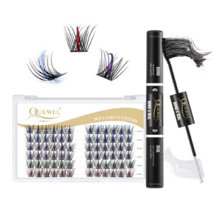 quewel cluster lashes 72 pcs wide stem colored eyelash clusters& lash bond and seal, lash cluster glue for diy eyelash extensions