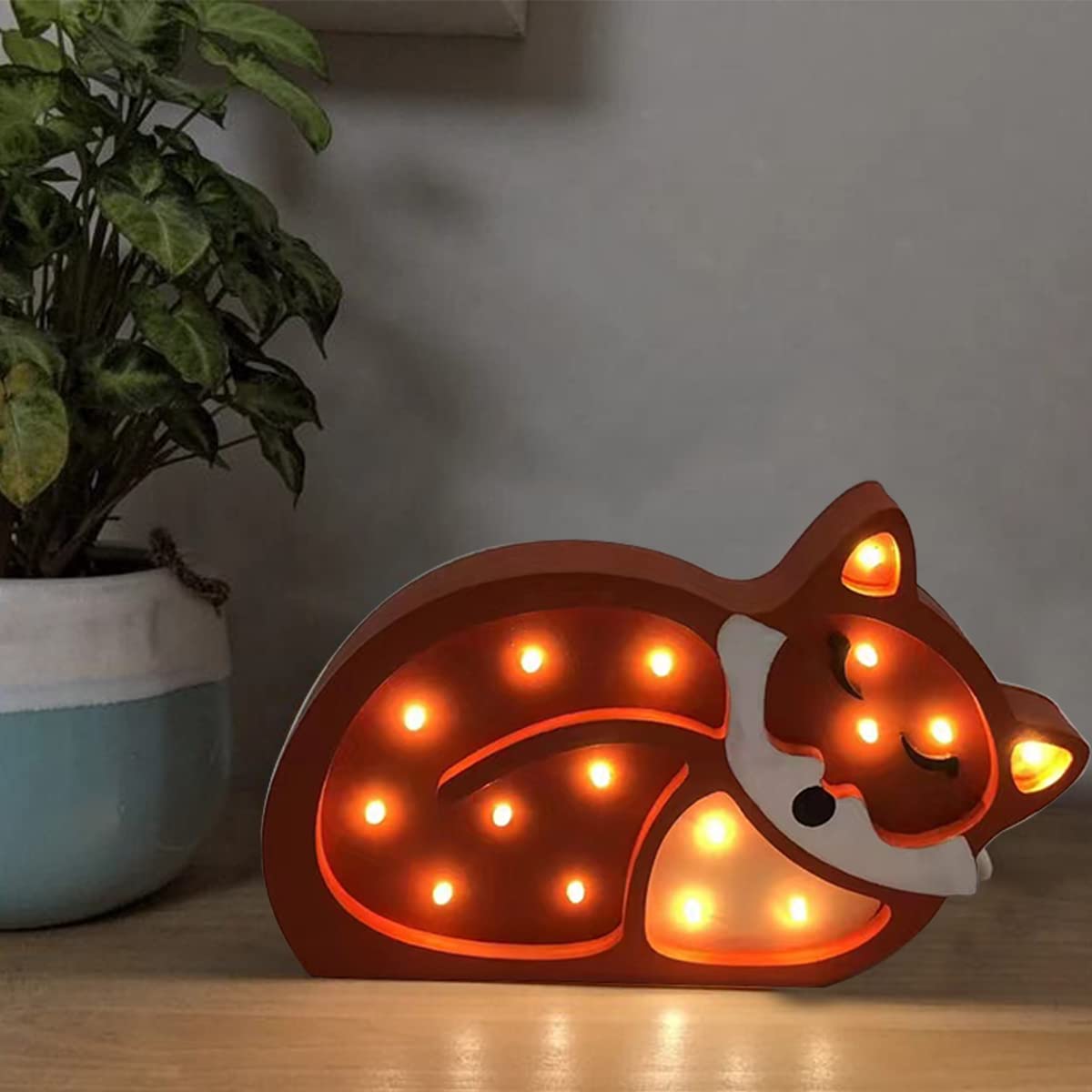 Jwinkumy Decorative LED Night Light for Kids Baby Nursery Decor Cute Fox Wooden Table Lamp Animal Sign Home Bedroom Ornament Birthday Gift