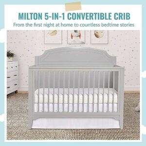 Dream On Me JPMA & Greenguard Gold Certified Milton 5-in-1 Convertible Crib Made with Sustainable New Zealand Pinewood in Pebble Grey, Non-Toxic Finish