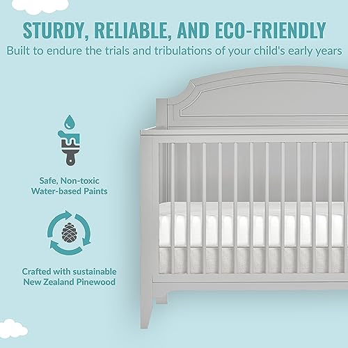 Dream On Me JPMA & Greenguard Gold Certified Milton 5-in-1 Convertible Crib Made with Sustainable New Zealand Pinewood in Pebble Grey, Non-Toxic Finish