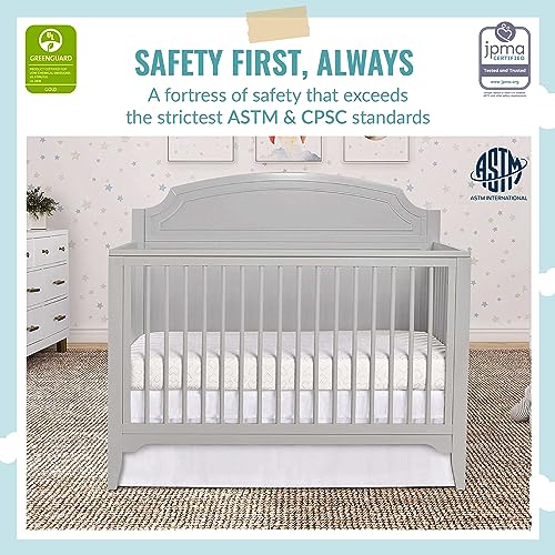 Dream On Me JPMA & Greenguard Gold Certified Milton 5-in-1 Convertible Crib Made with Sustainable New Zealand Pinewood in Pebble Grey, Non-Toxic Finish