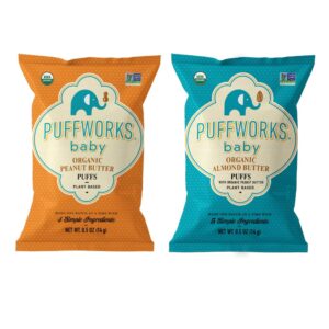 puffworks baby organic peanut butter puffs and puffworks baby organic almond butter puffs bundle