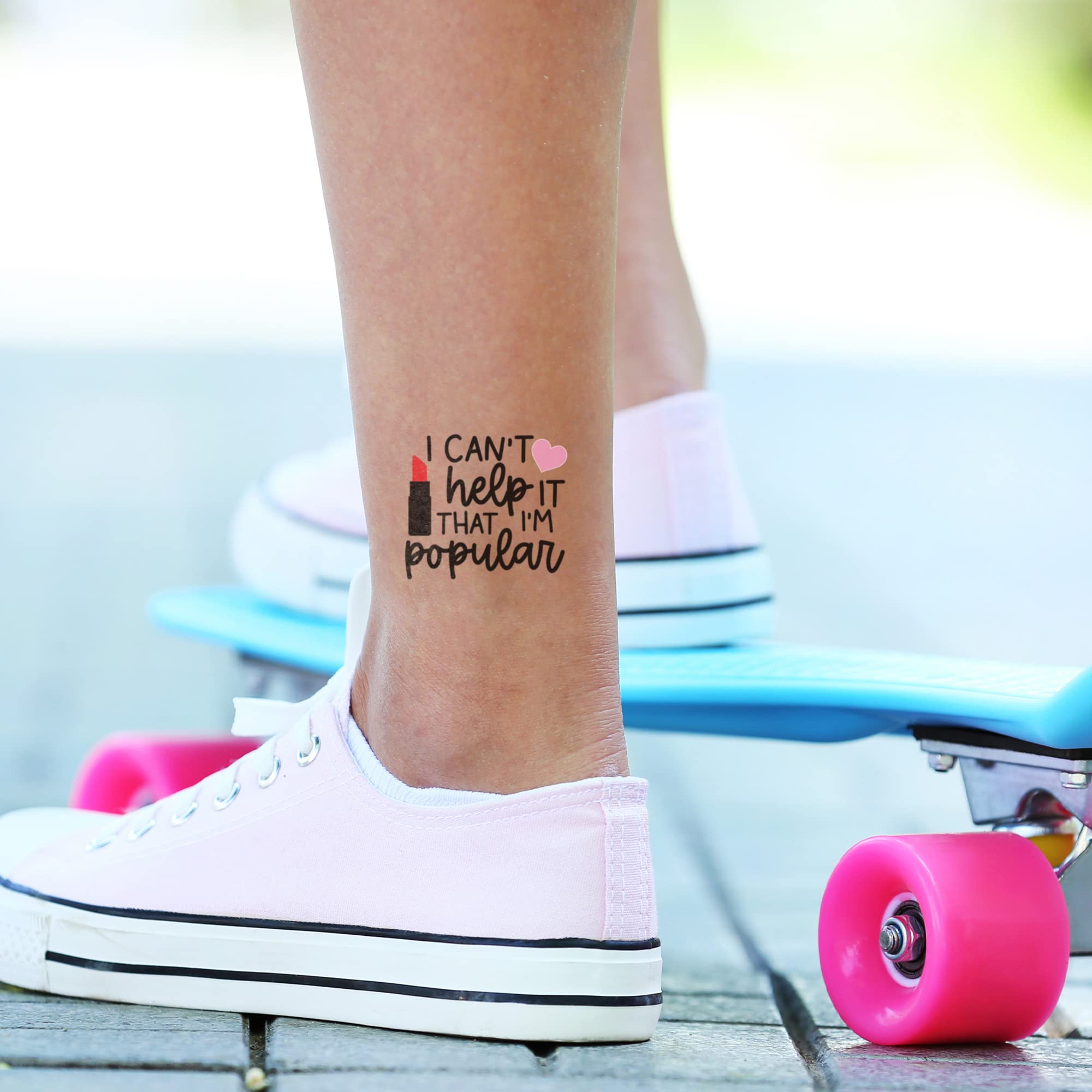 FashionTats Temporary Tattoos for Mean Girls | Pack of 36 | Burn Book - You're So Pretty - So Fetch & more | Party Supplies & Favors | MADE IN THE USA | Skin Safe | Removable