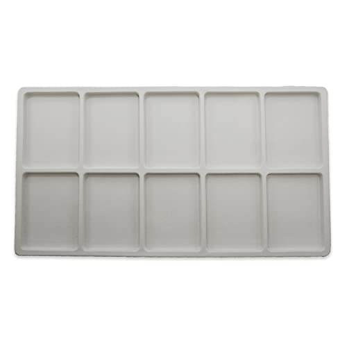 CuteBox Company Black Plastic Tray (14.75” x 8.25” x 1”) with 10 Rectangle Compartment White Flocked Tray Insert for Jewelry Storage, Organization, Merchandise, Display