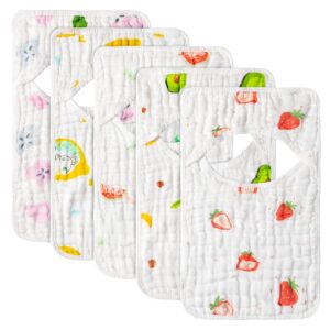 zainpe 5pcs muslin baby bibs banana lemon strawberry pattern cotton lap-shoulder cloths drool bibs machine washable feeding bib with 6 absorbent & soft layers for unisex infants toddlers newborns