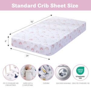 Plushii Crib Sheets for Baby Girls 4 Pack, 28"x 52" Extra Soft Microfiber Crib Sheet Set for Standard Crib & Toddler Mattress Pad, Rainbow & Elephant & Stars & Pink