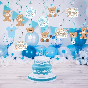 20pcs Blue Bear Baby Shower Party Hanging Swirls Decorations, We Can Bearly Wait Baby Shower Decorations for Boy, Foil Ceiling Swirls Teddy Bear Them Hanging Decor Streamers Birthday Party Supplies