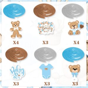 20pcs Blue Bear Baby Shower Party Hanging Swirls Decorations, We Can Bearly Wait Baby Shower Decorations for Boy, Foil Ceiling Swirls Teddy Bear Them Hanging Decor Streamers Birthday Party Supplies