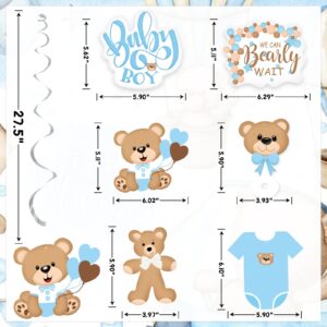 20pcs Blue Bear Baby Shower Party Hanging Swirls Decorations, We Can Bearly Wait Baby Shower Decorations for Boy, Foil Ceiling Swirls Teddy Bear Them Hanging Decor Streamers Birthday Party Supplies