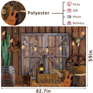 7 x 5 FT Western Cowboy Backdrop, Western Party Decorations Supplies Wild West Decor Rustic Wooden House Warehouse Barn Photography Background for Kids Boy Children Baby Birthday Banner Photo Booth