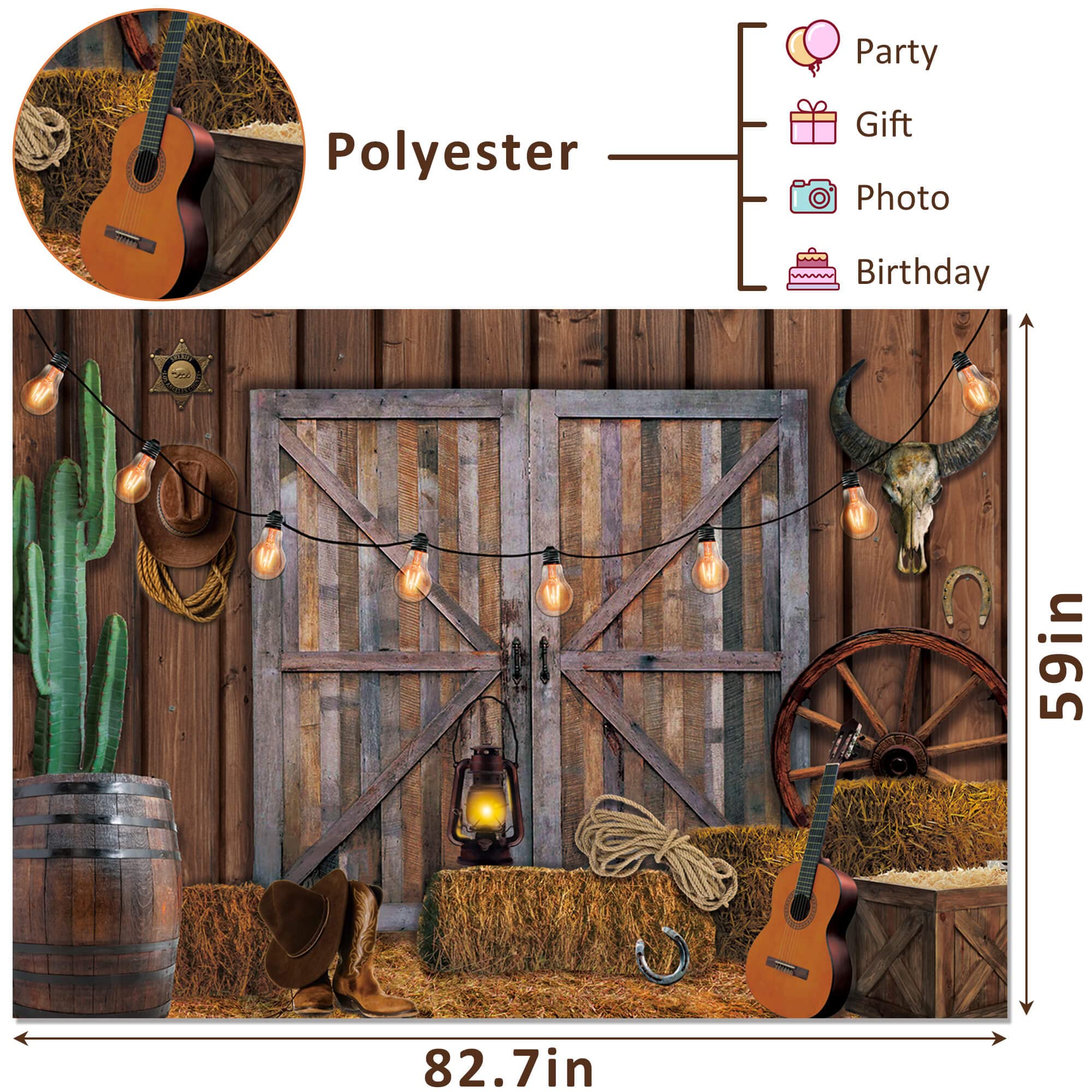 7 x 5 FT Western Cowboy Backdrop, Western Party Decorations Supplies Wild West Decor Rustic Wooden House Warehouse Barn Photography Background for Kids Boy Children Baby Birthday Banner Photo Booth