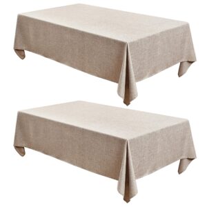 fitable nature faux linen tablecloths rectangle 60 x 84 inch - 2 pack neutral table clothes for 4-6 foot tables, wrinkle-proof faux burlap table cover for dining, farmhouse, outdoor picnic, camping