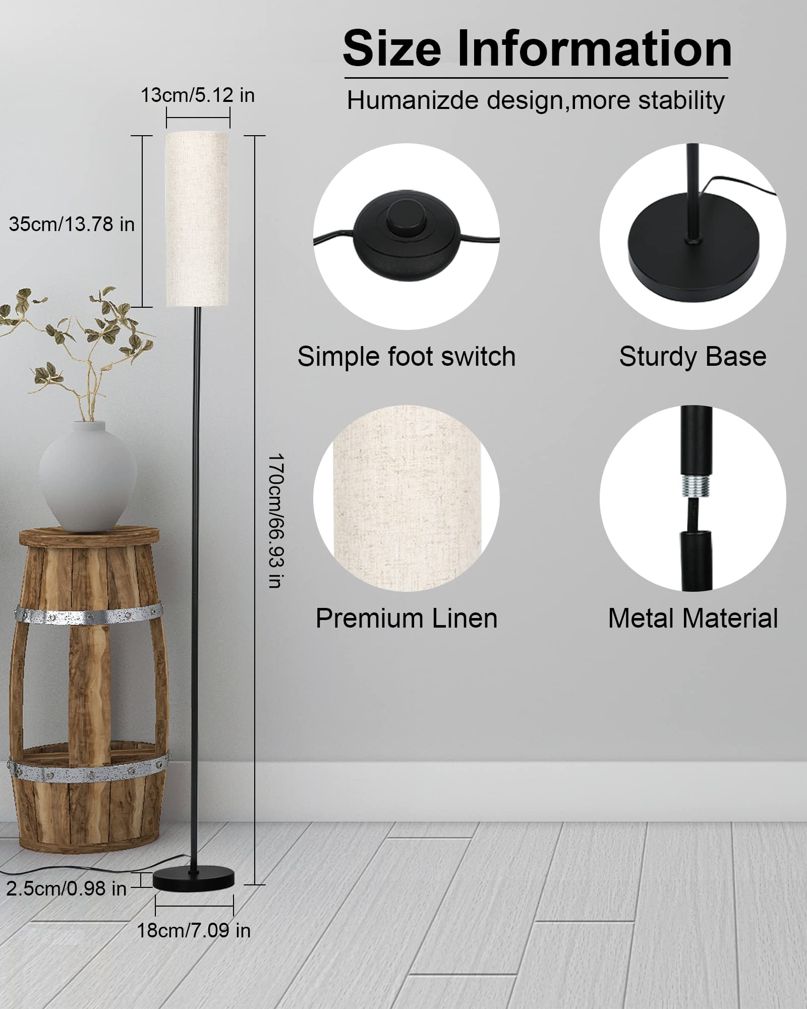 Lightess RGBWW Smart LED Floor Lamp for Living Room, Dimmable Floor Lamp Modern 67" Tall Standing Lamp for Bedroom, Remote & WiFi APP Control, 2700K-6500K Minimalist Floor Lamp RGB Bulb Included