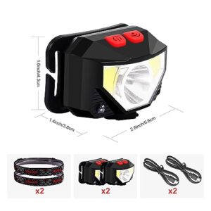 Headlamp Rechargeable 2 Pack, Bright LED Head Lamp Outdoor 1100 Lumen Headlight with White Red Light, Motion Sensor Waterproof 8 Modes Headlamps Flashlights for Running Cycling Fishing