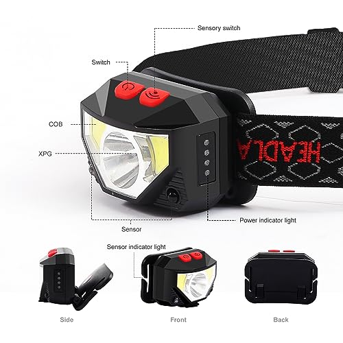 Headlamp Rechargeable 2 Pack, Bright LED Head Lamp Outdoor 1100 Lumen Headlight with White Red Light, Motion Sensor Waterproof 8 Modes Headlamps Flashlights for Running Cycling Fishing