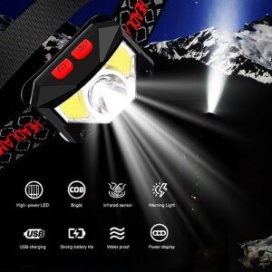 Headlamp Rechargeable 2 Pack, Bright LED Head Lamp Outdoor 1100 Lumen Headlight with White Red Light, Motion Sensor Waterproof 8 Modes Headlamps Flashlights for Running Cycling Fishing