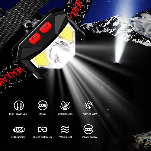 Headlamp Rechargeable 2 Pack, Bright LED Head Lamp Outdoor 1100 Lumen Headlight with White Red Light, Motion Sensor Waterproof 8 Modes Headlamps Flashlights for Running Cycling Fishing