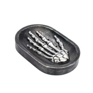 resin skeleton handbone soap dish holder, water draining soap tray for bathroom countertop shower, halloween ghost skull hand soap rack organizer (black)