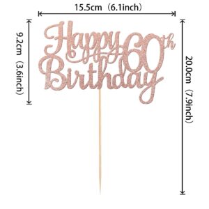 1 PCS Happy 60th Birthday Cake Topper Glitter Cheers to 60 Years Birthday Cake Pick 60 Fabulous Cake Decoration for Happy 60th Birthday Anniversary Party Decorations Supplies Rose Gold